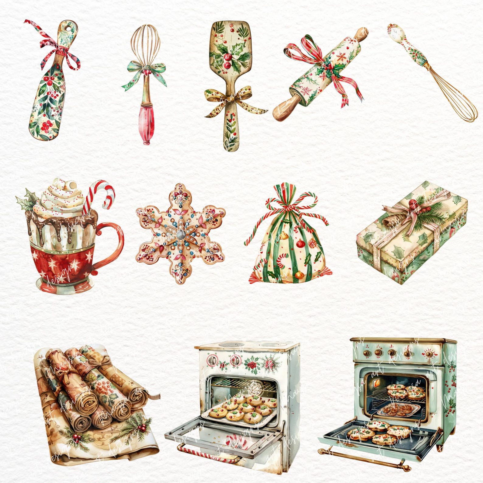 Watercolor Christmas Baking Clipart, Holiday Baking, Cozy Christmas ...