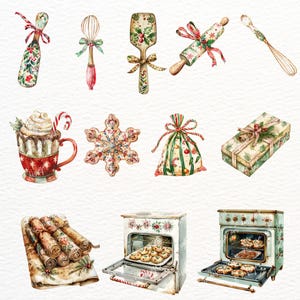 Watercolor Christmas Baking Clipart, Holiday Baking, Cozy Christmas ...