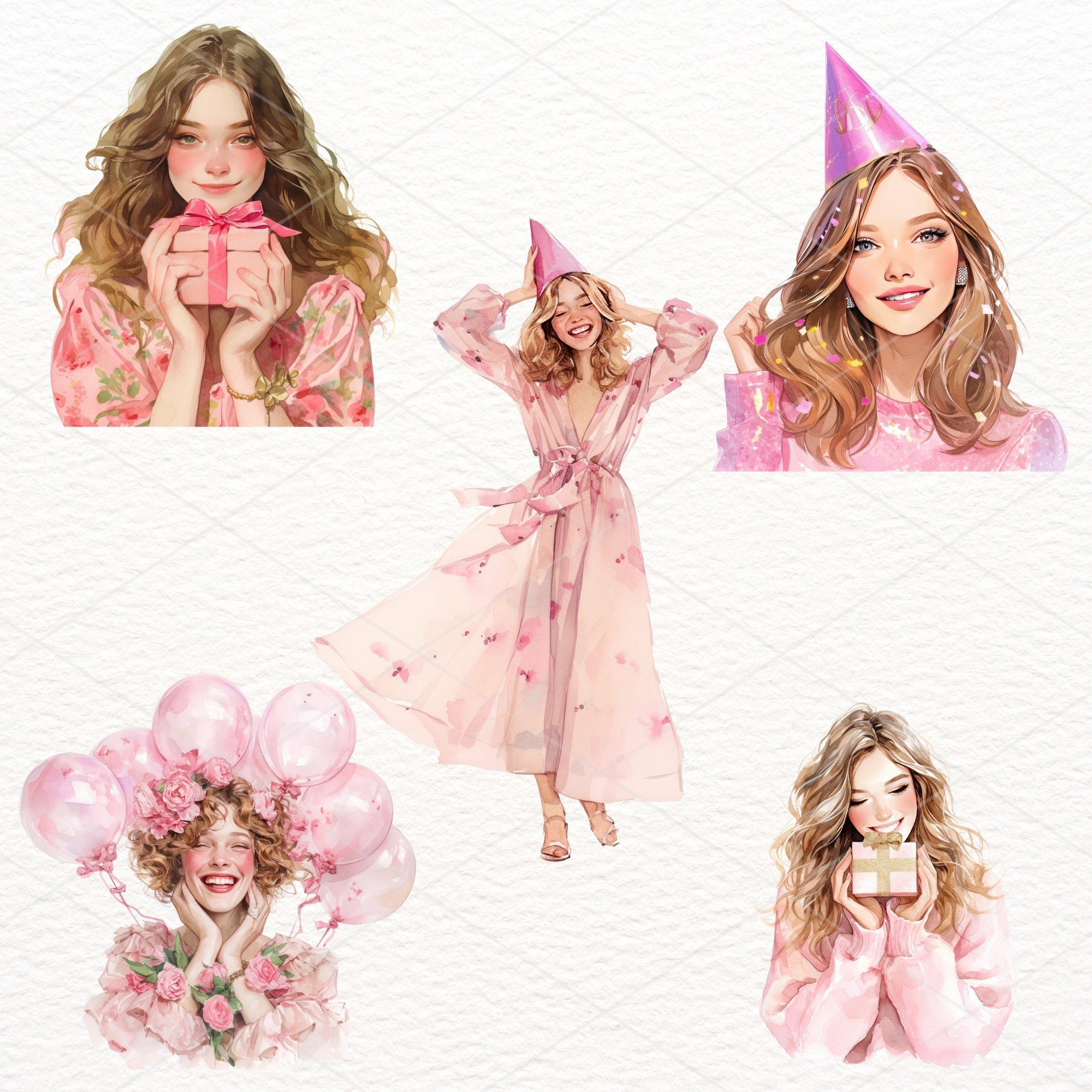 Watercolor Pink Birthday Clipart, Birthday Party, Happy Birthday ...