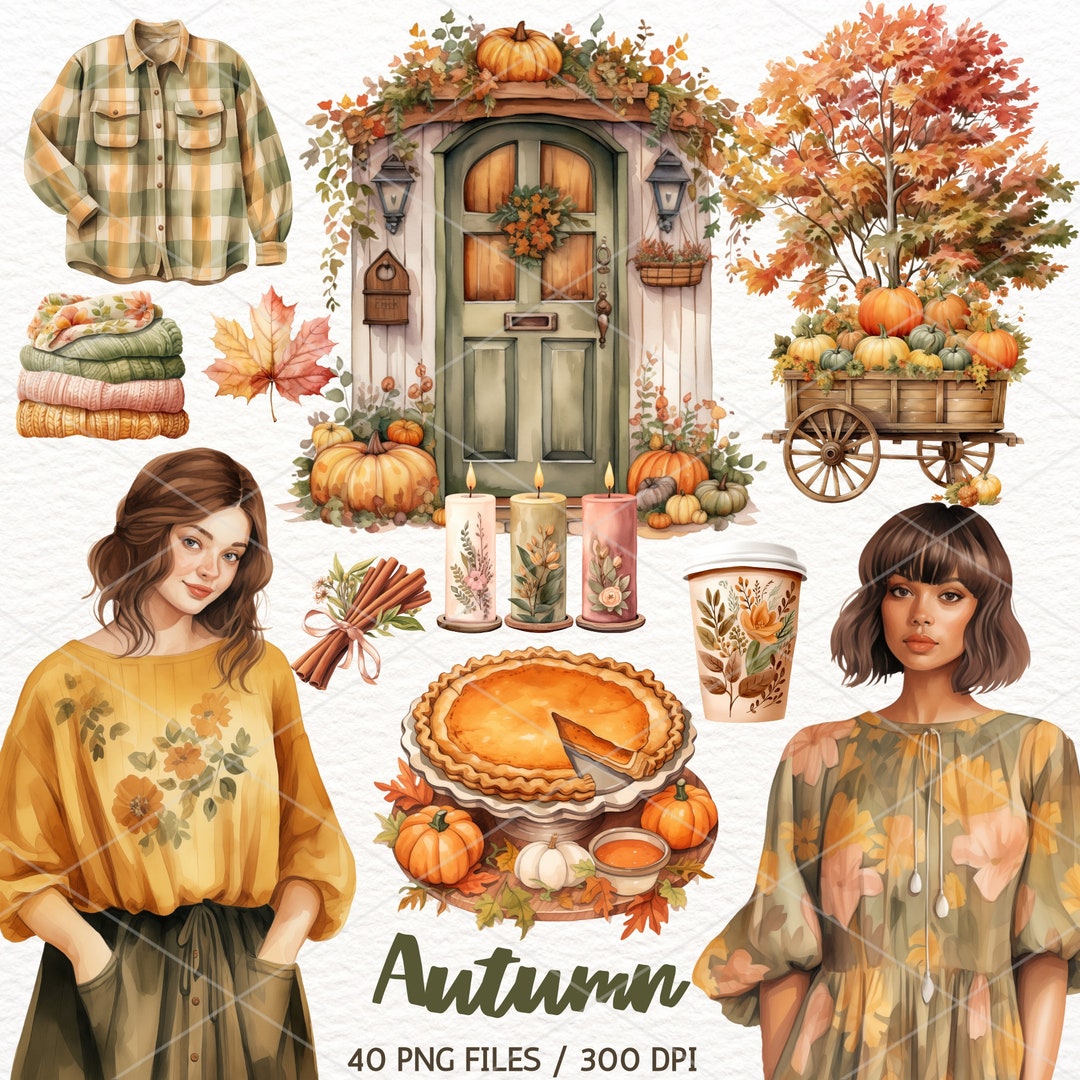 Watercolor Fall Clipart: Cozy Autumn PNG Set (digital Download) - Etsy