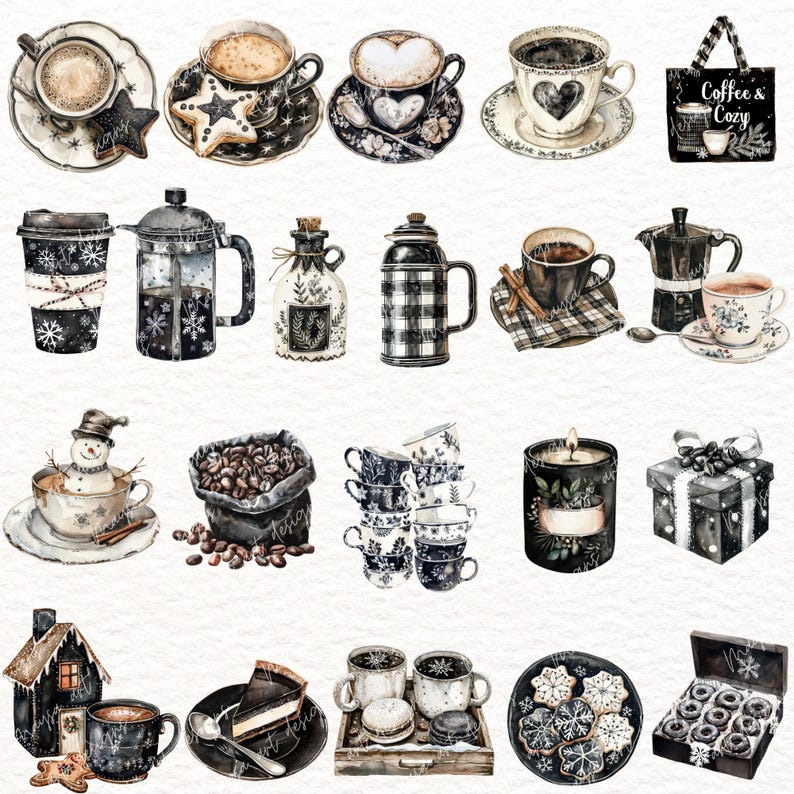 Winter Coffee Clipart Set, Cozy Cafe PNG, Coffee Lover Illustration ...