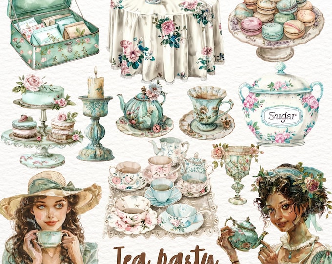 Watercolor Tea Party Clipart: Tea Cups, Teapots (22 PNG Images) - Etsy ...