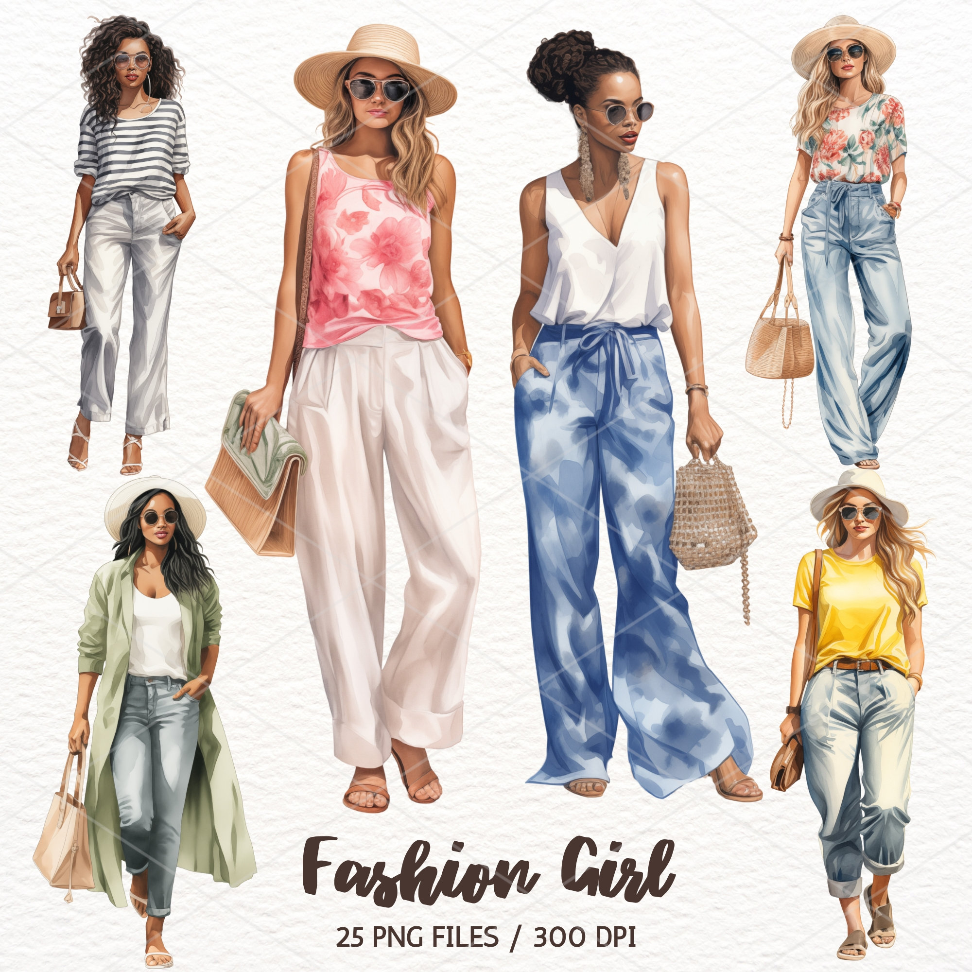 Watercolor Fashion Girls Clipart, Summer Clipart, Beautiful Woman ...
