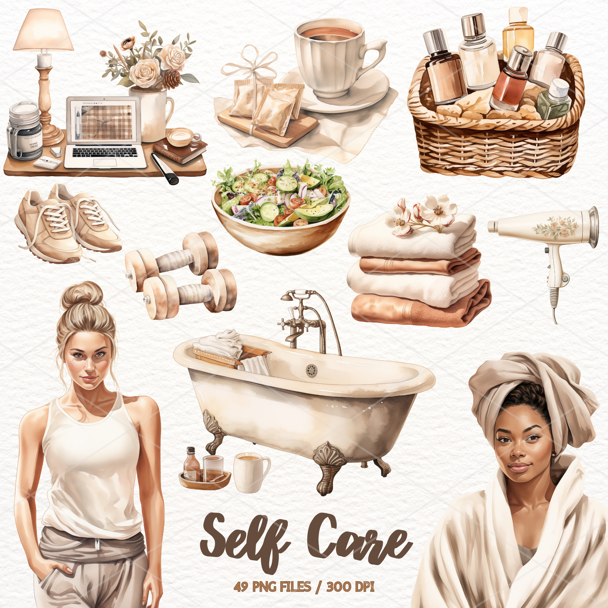 Watercolor Self Care Clipart: Spa & Beauty Graphics (commercial Use) - Etsy