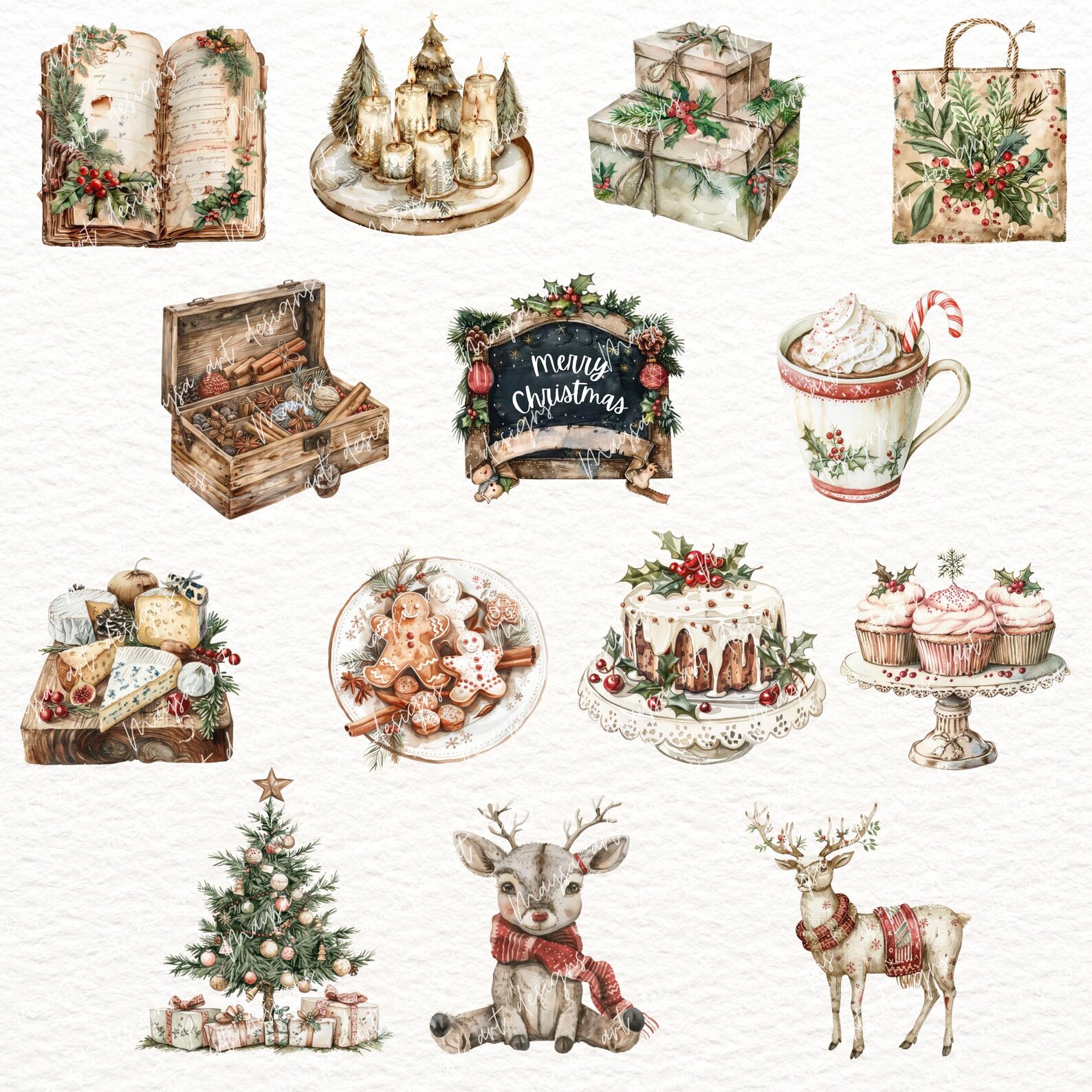 Watercolor Christmas Clipart: Festive Winter PNG Images (digital Download) - Etsy