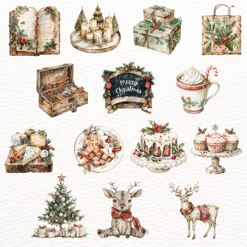 Watercolor Christmas Clipart: Festive Winter PNG Images (digital ...