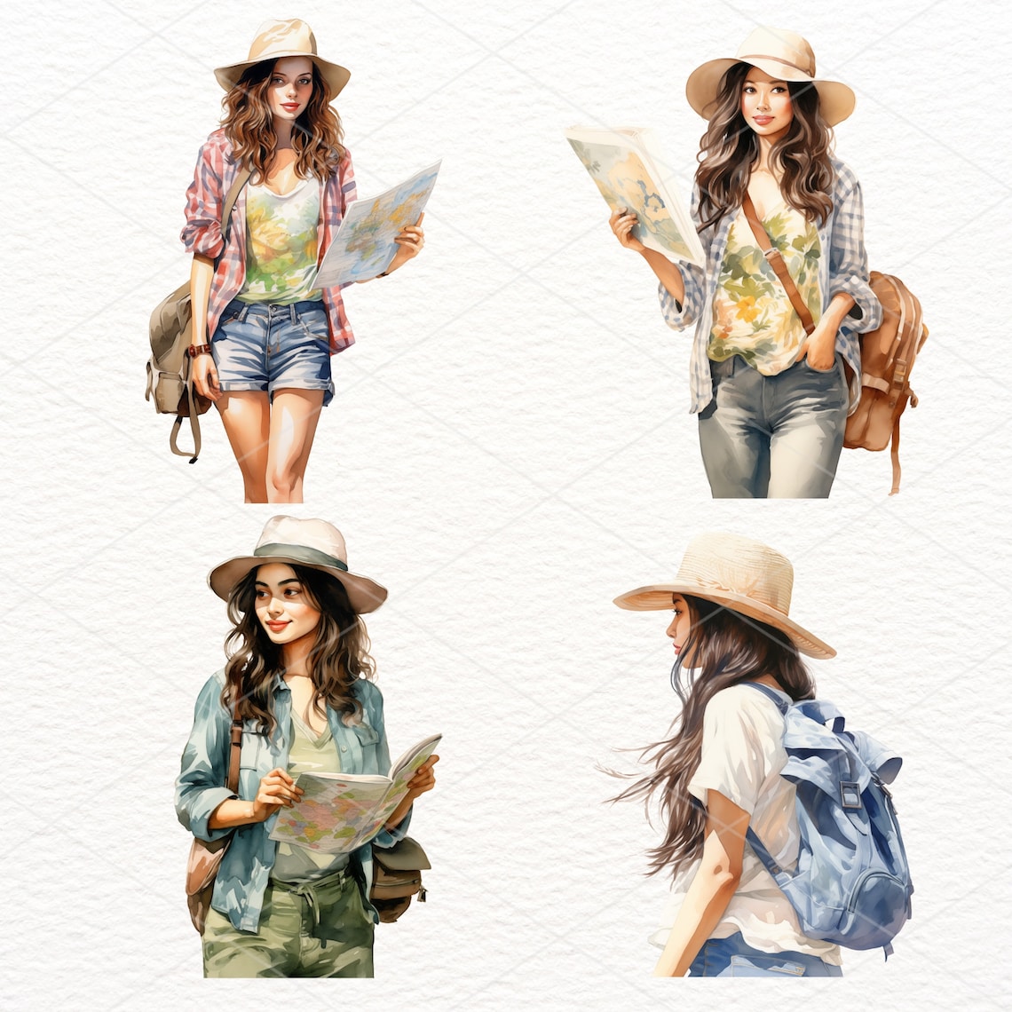 Watercolor Summer Travel Clipart, Summer PNG, Travel Clipart, Girl ...