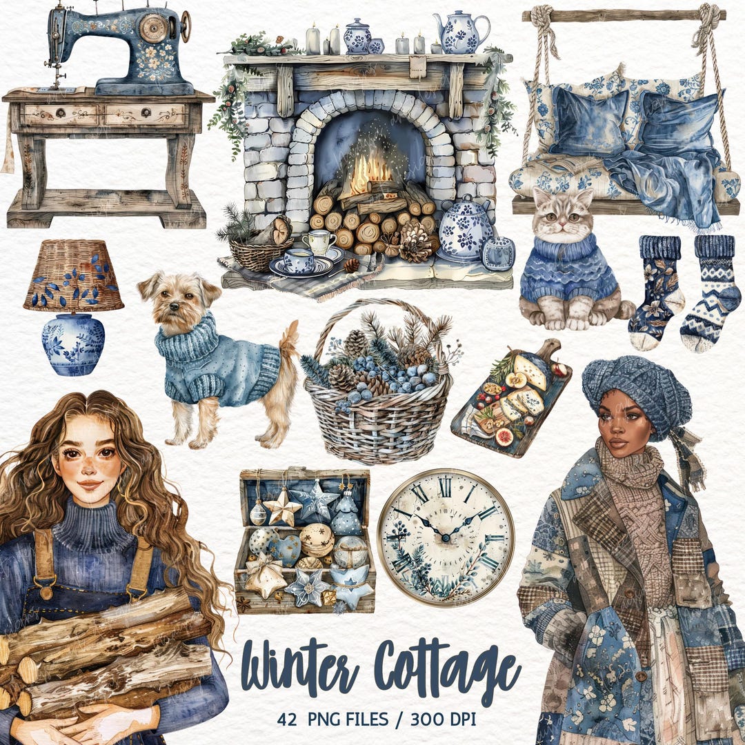 Watercolor Winter Cottage Clipart: Cozy Cottagecore PNG Images ...