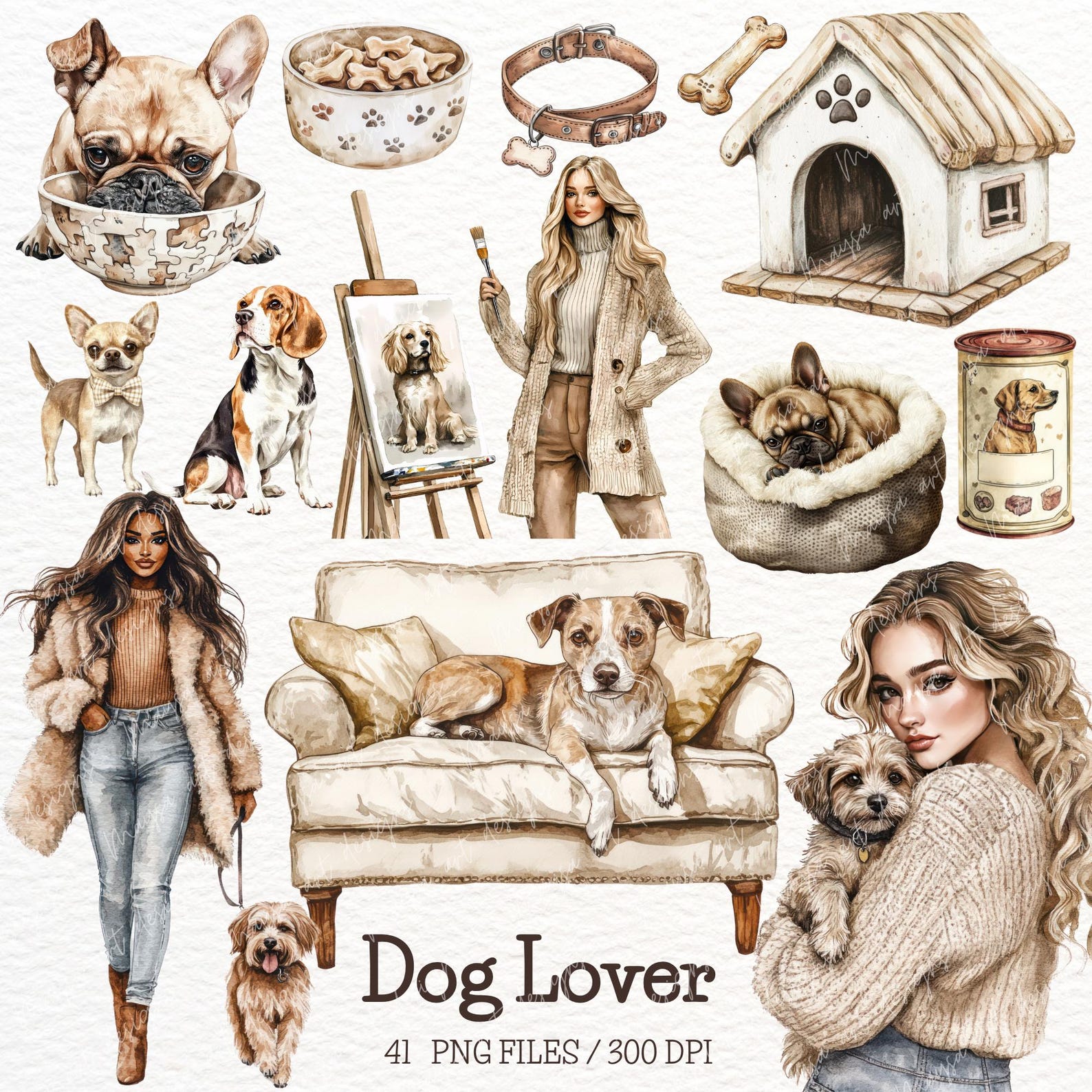 Watercolor Dog Breeds Clipart: Puppy PNG Graphics (digital Download ...