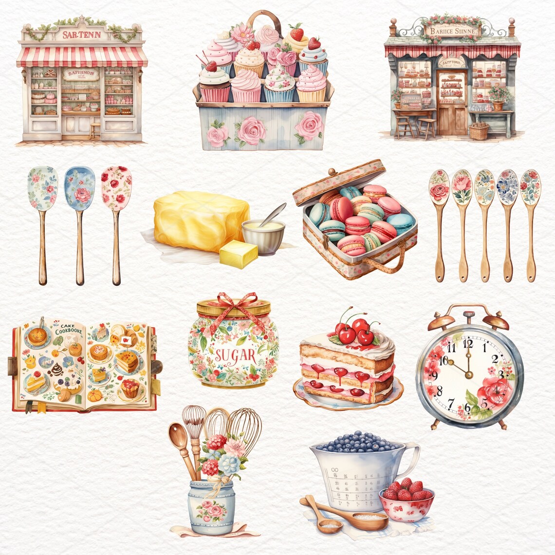 Baking Time Watercolor Clipart, Baker Girl Graphics, Kitchen Utensils ...