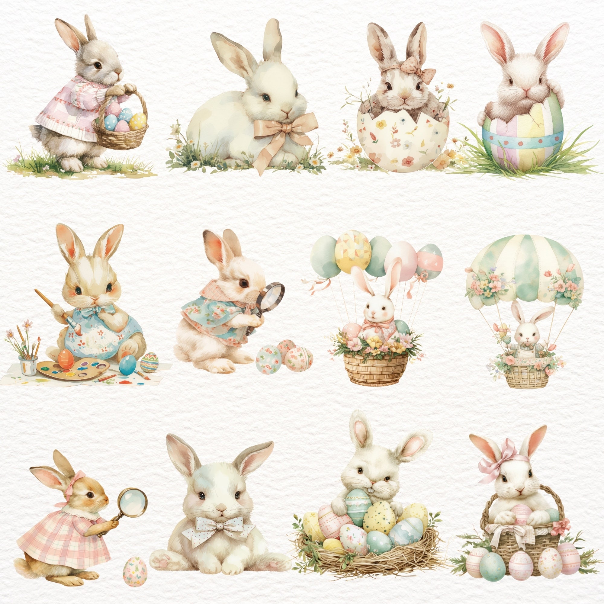 Watercolor Easter Bunny Clipart, Easter PNG, Easter Clipart, Cute ...