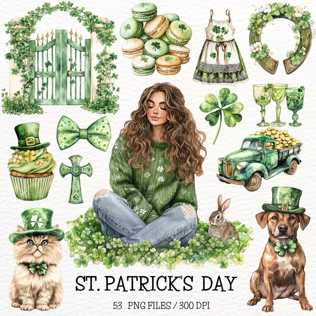 Watercolor St. Patrick's Day Clipart: Shamrock, Leprechaun, Pot of Gold ...