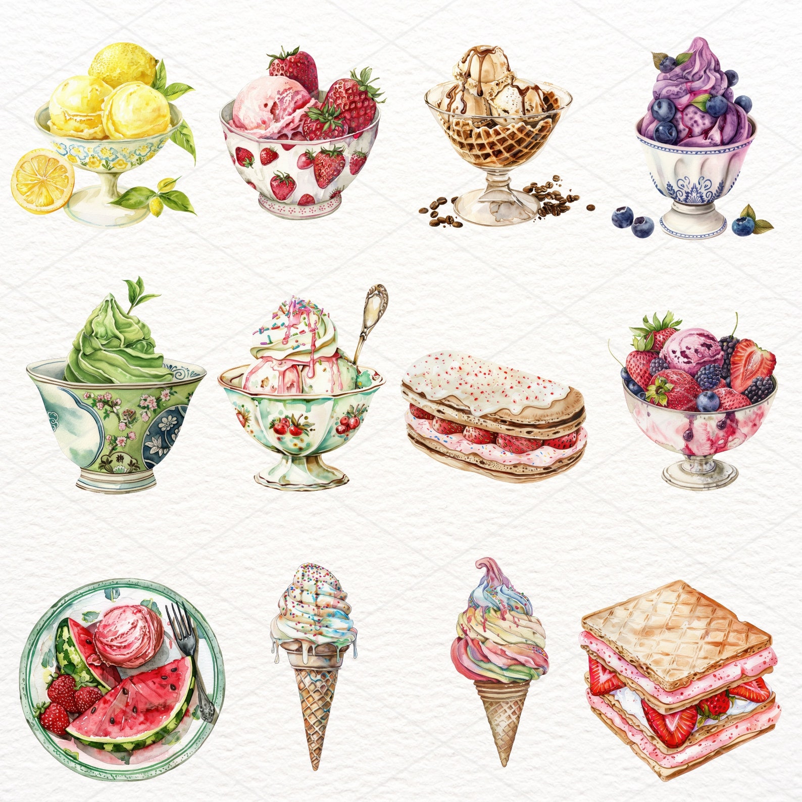Watercolor Ice Cream Clipart: Summer Graphics PNG (digital Download) - Etsy