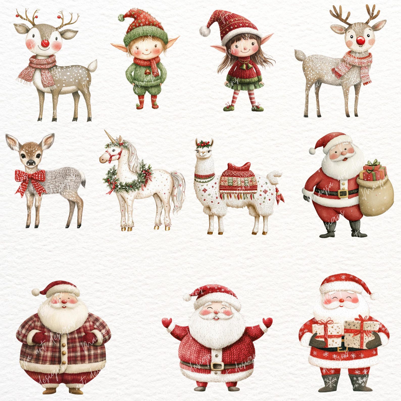 Watercolor Cute Christmas Clipart, Cute Santa, Festive Clipart, Winter ...