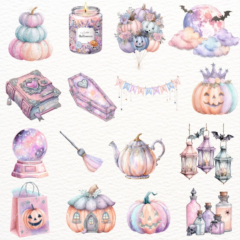 Watercolor Cute Pastel Halloween Clipart, Halloween PNG, Spooky Season ...