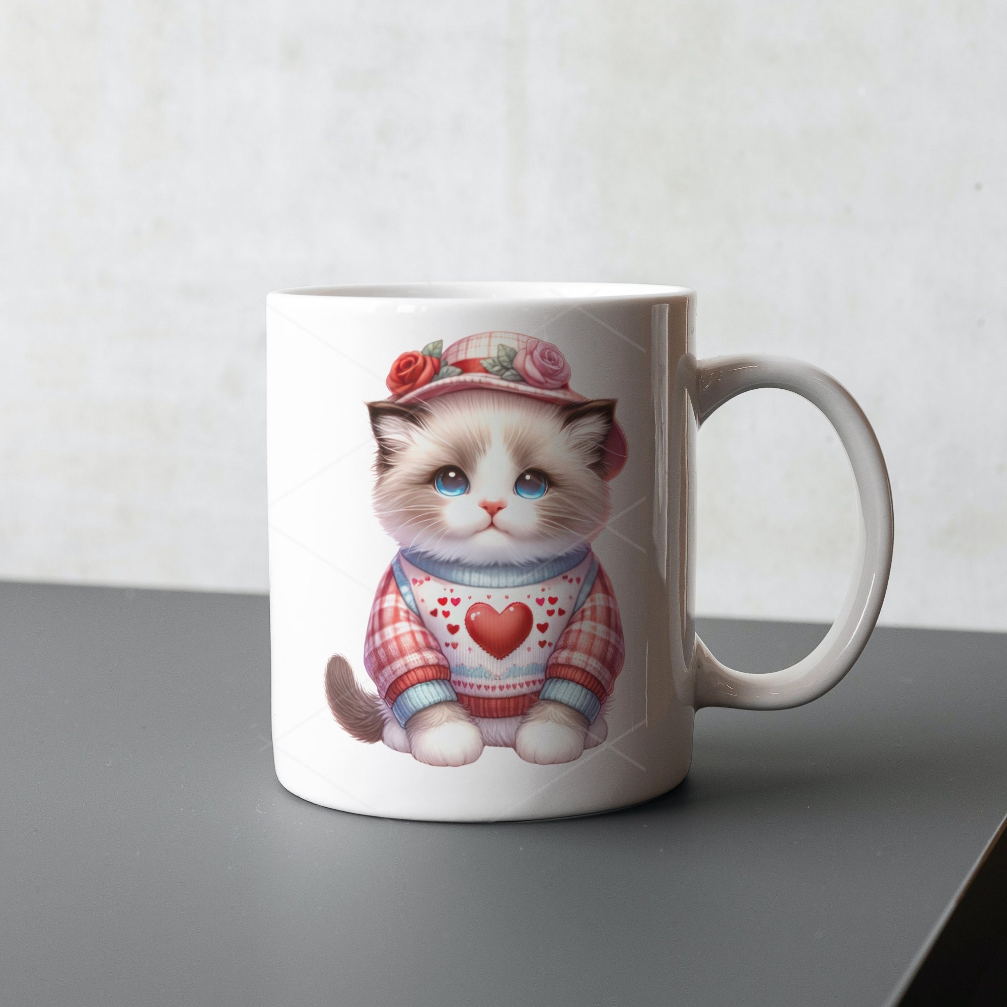 Watercolor Cute Cat Valentine Clipart, Valentines Day Clipart, Cat PNG ...