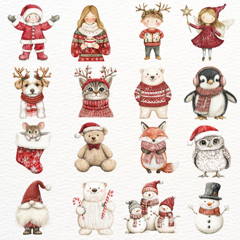 Watercolor Cute Christmas Clipart, Cute Santa, Festive Clipart, Winter ...