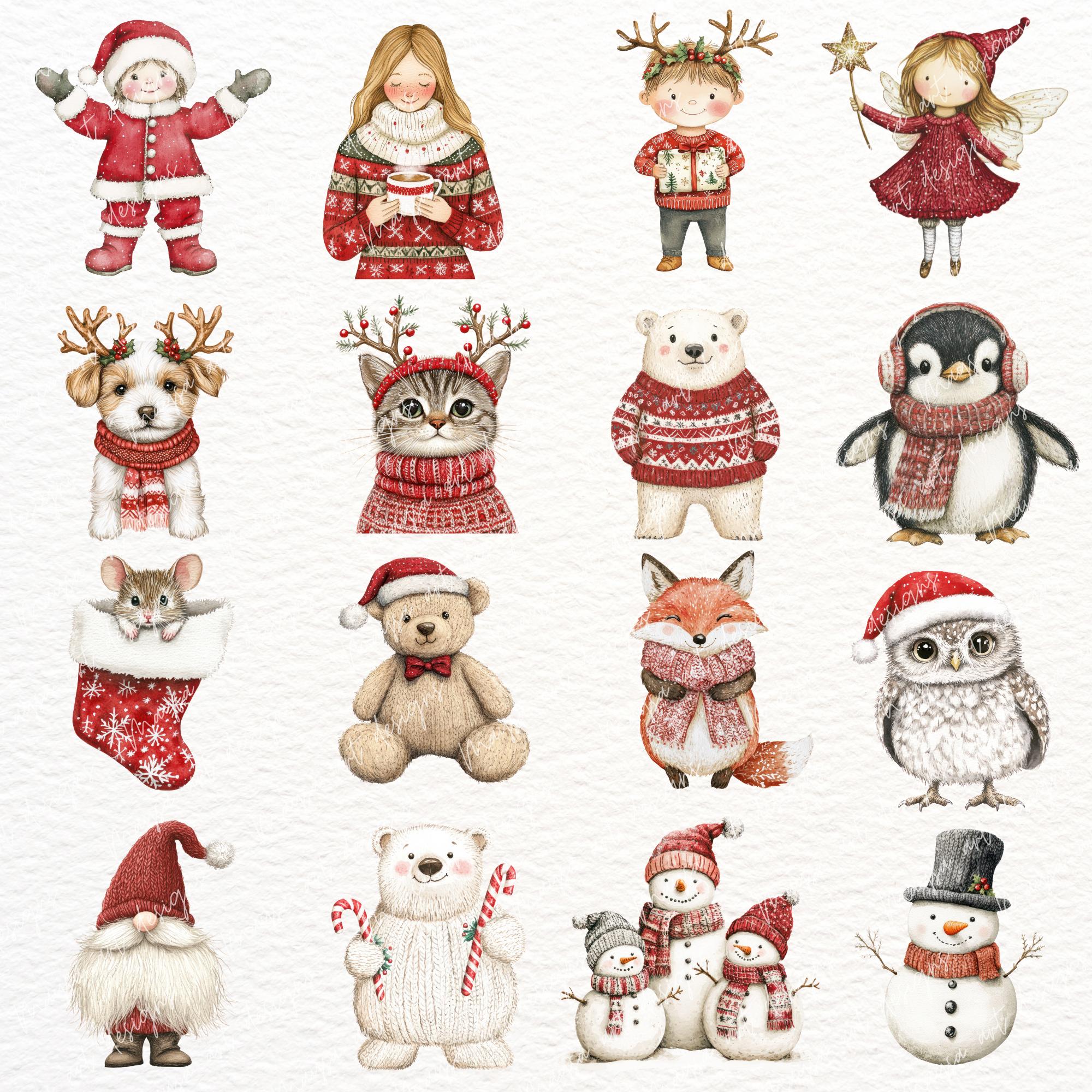 Watercolor Cute Christmas Clipart, Cute Santa, Festive Clipart, Winter ...