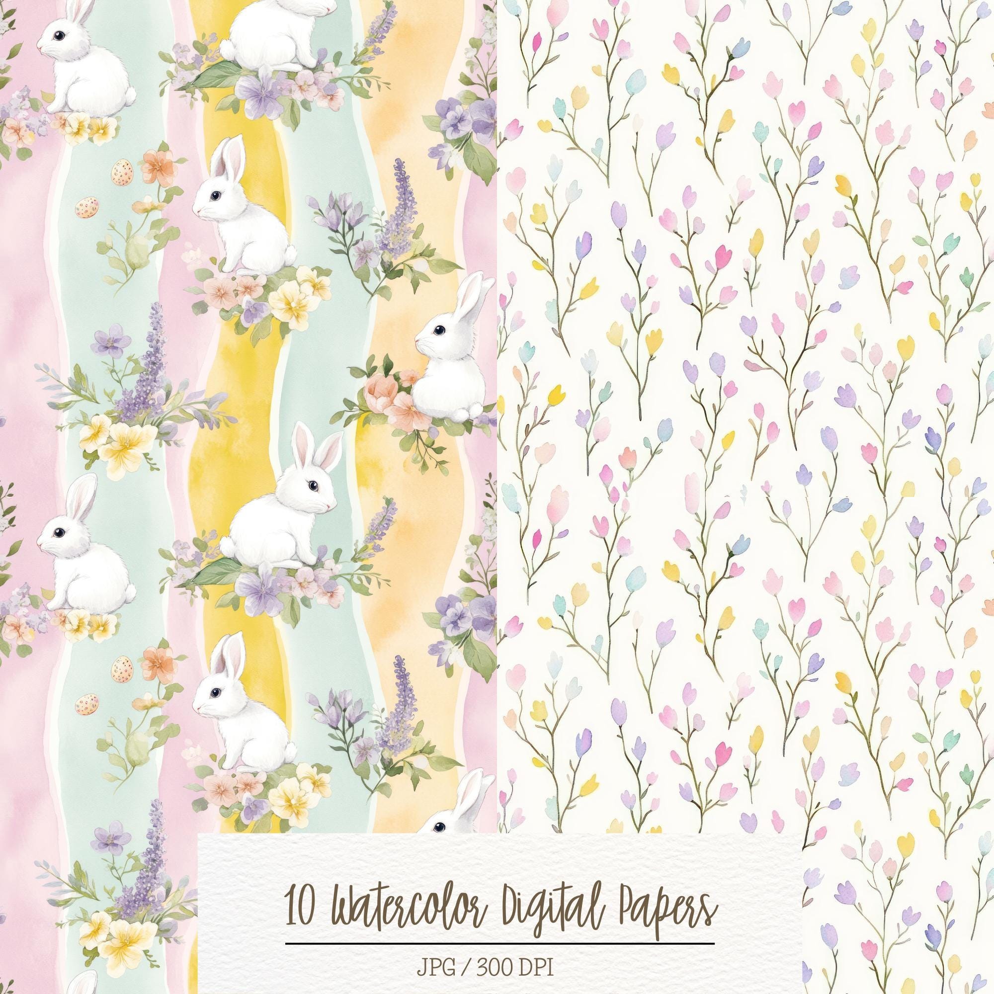 Watercolor Easter Digital Paper: Bunny, Eggs, Spring (digital Download ...