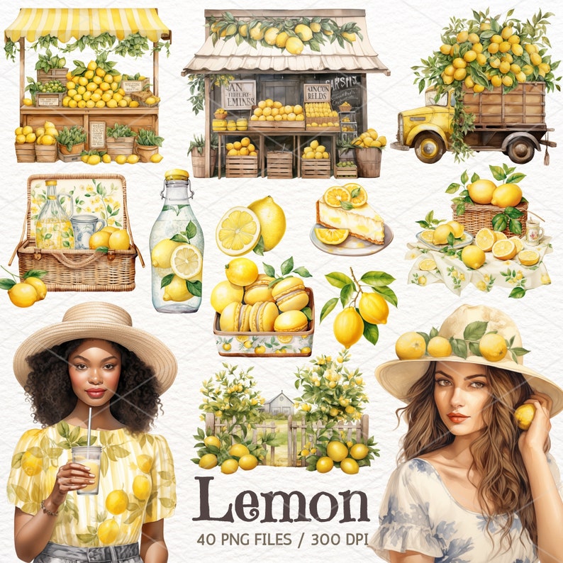 Watercolor Lemon Clipart, Lemon PNG, Fruit Clipart, Lemonade, Citrus ...