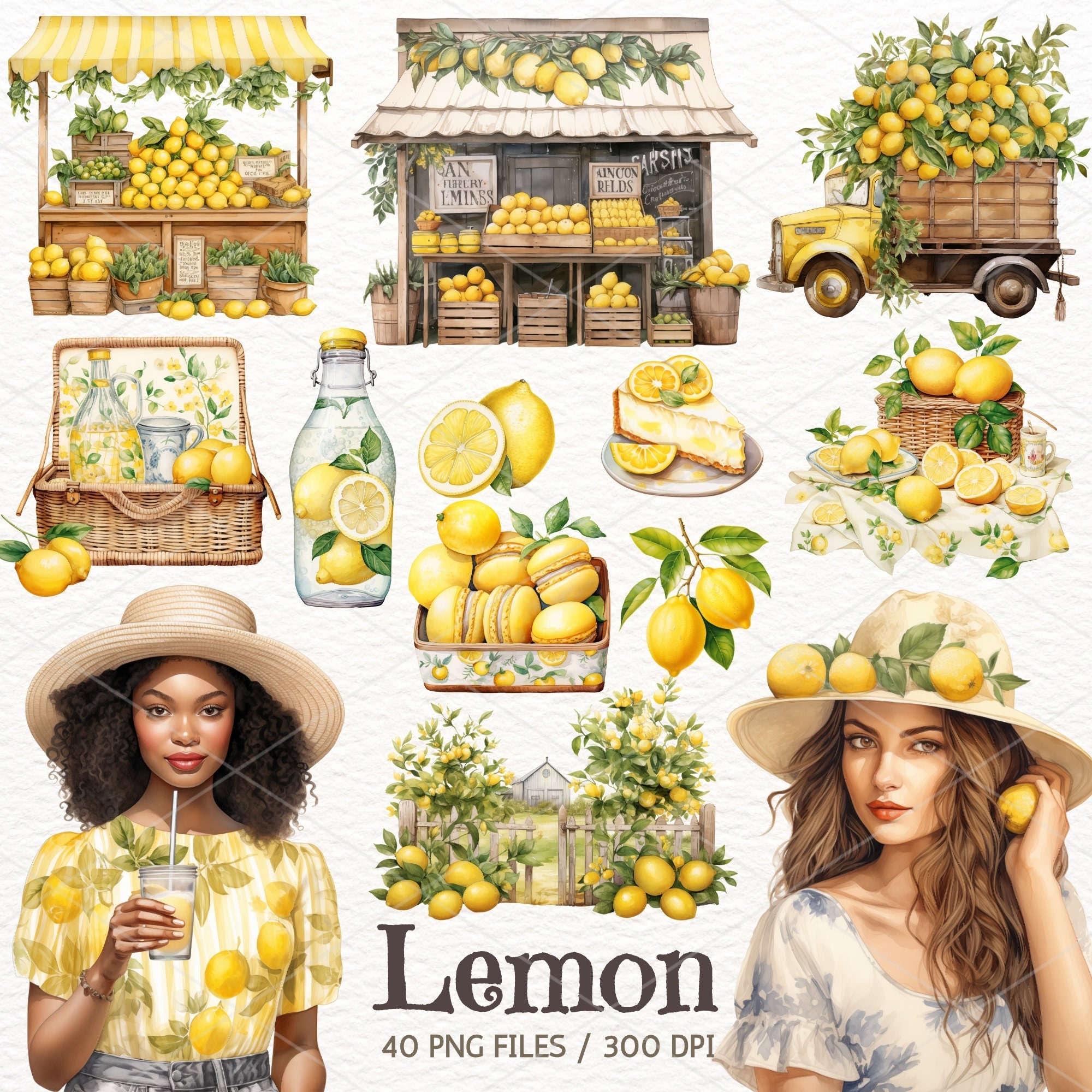 Watercolor Lemon Clipart, Lemon PNG, Fruit Clipart, Lemonade, Citrus ...