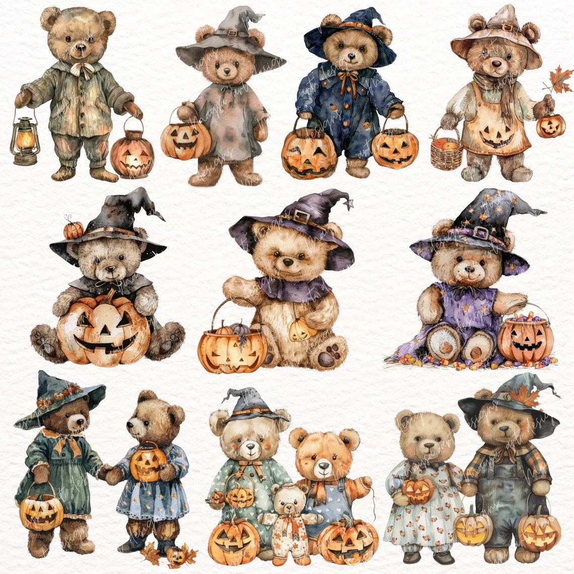 Watercolor Halloween Bear Clipart, Teddy Bear PNG, Cute Animals ...
