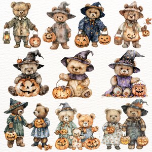 Watercolor Halloween Bear Clipart, Teddy Bear PNG, Cute Animals ...