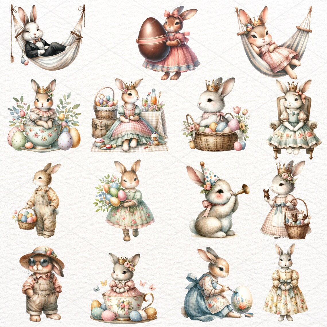Easter Bunny Clipart PNG, Watercolor Easter Clipart, Cute Bunnies ...