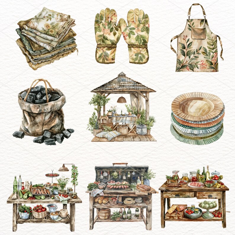 Watercolor Barbecue Clipart, BBQ PNG, Summer Graphics, Food Steak ...