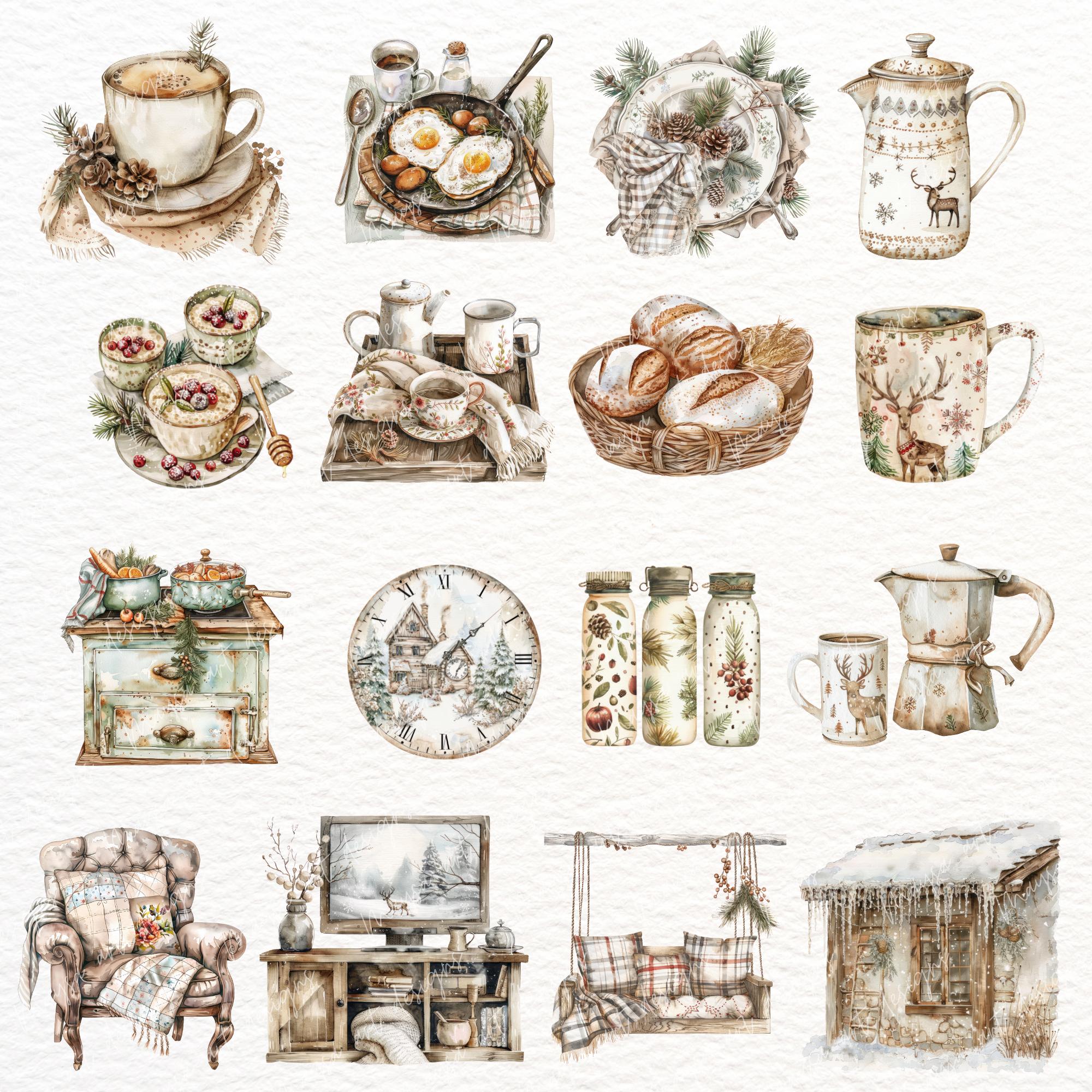 Watercolor Winter Clipart: Cozy Cabin PNG Set (digital Download) - Etsy ...