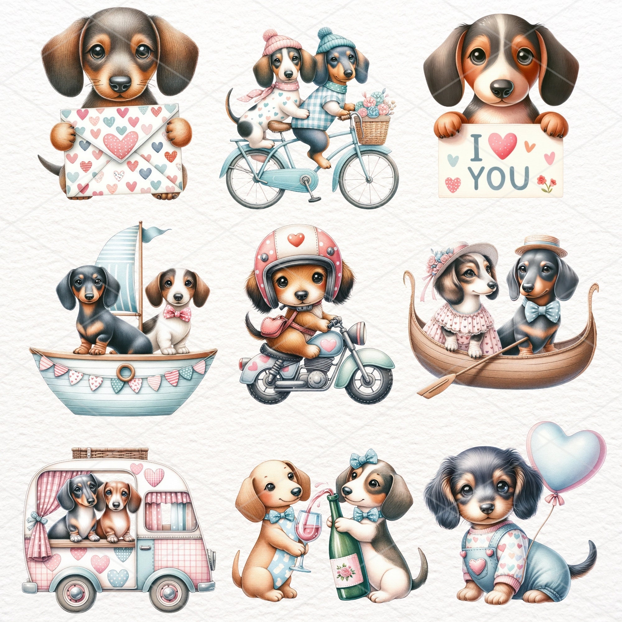 Dachshund Valentine Watercolor Clipart, Valentine Dog PNG, Valentines ...