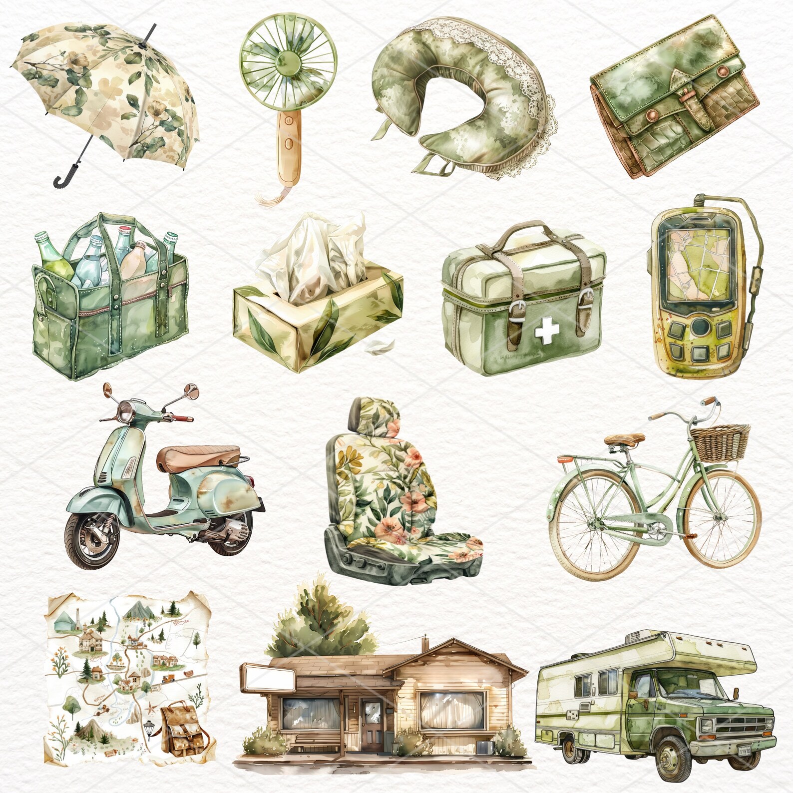 Watercolor Road Trip Clipart, Summer Elements, Travel Graphics ...