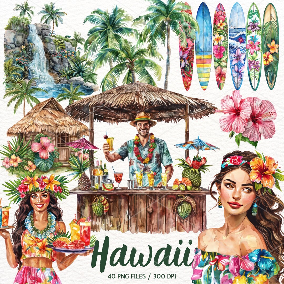 Watercolor Hawaii Clipart, Summer Tropical Island, Aloha Hawaii ...