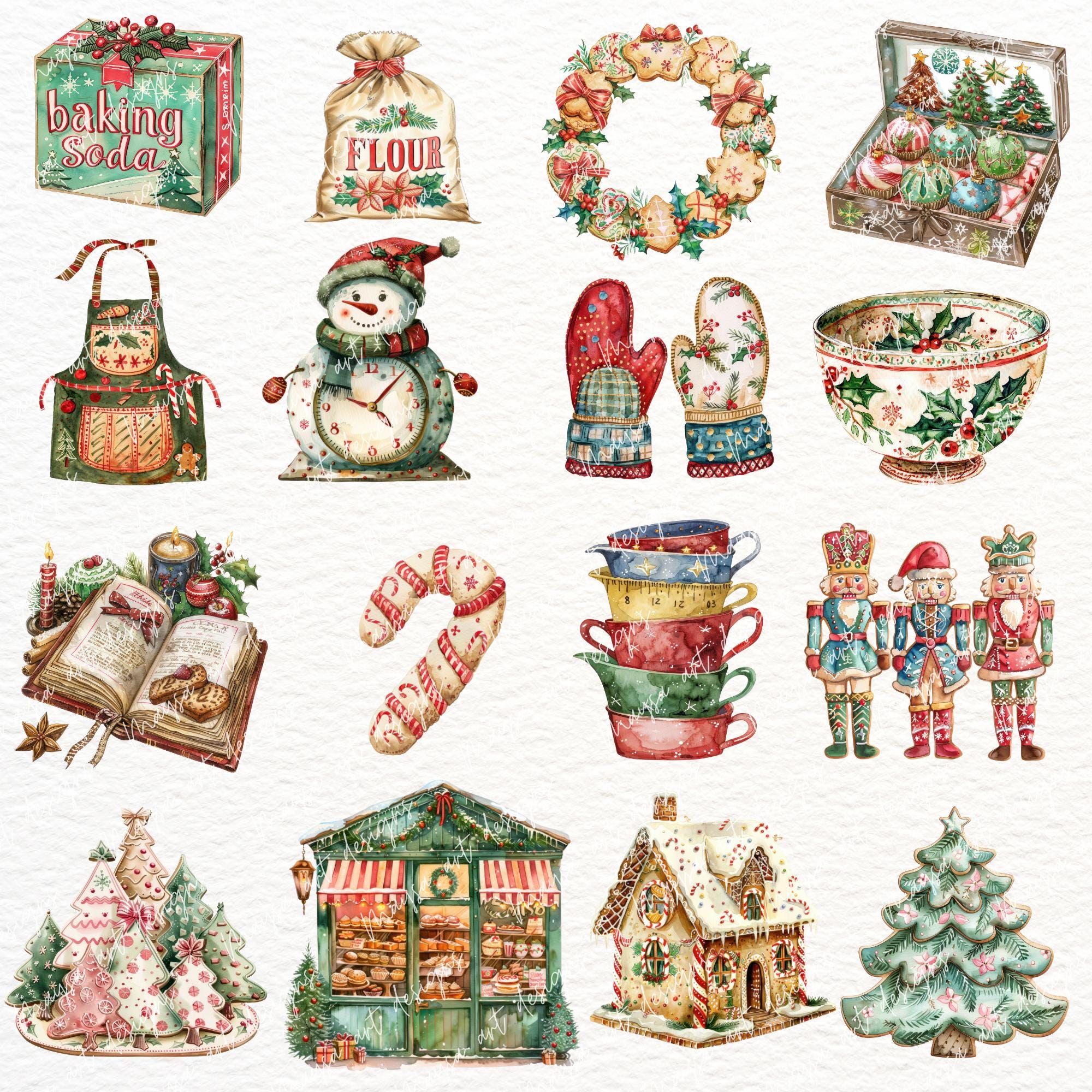 Watercolor Christmas Baking Clipart, Holiday Baking, Cozy Christmas ...