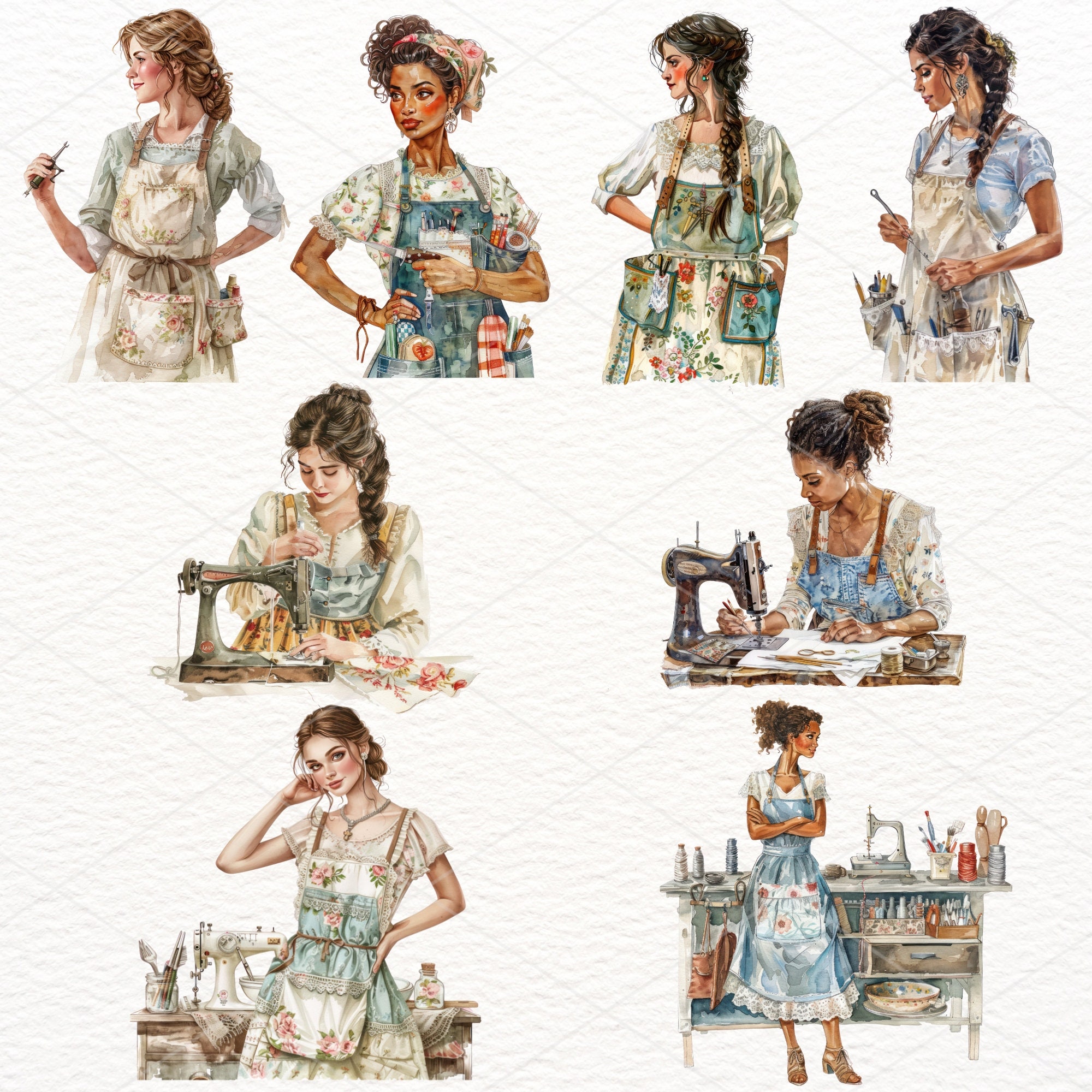 Watercolor Vintage Sewing Clipart, Sewing Machines, Cottagecore ...
