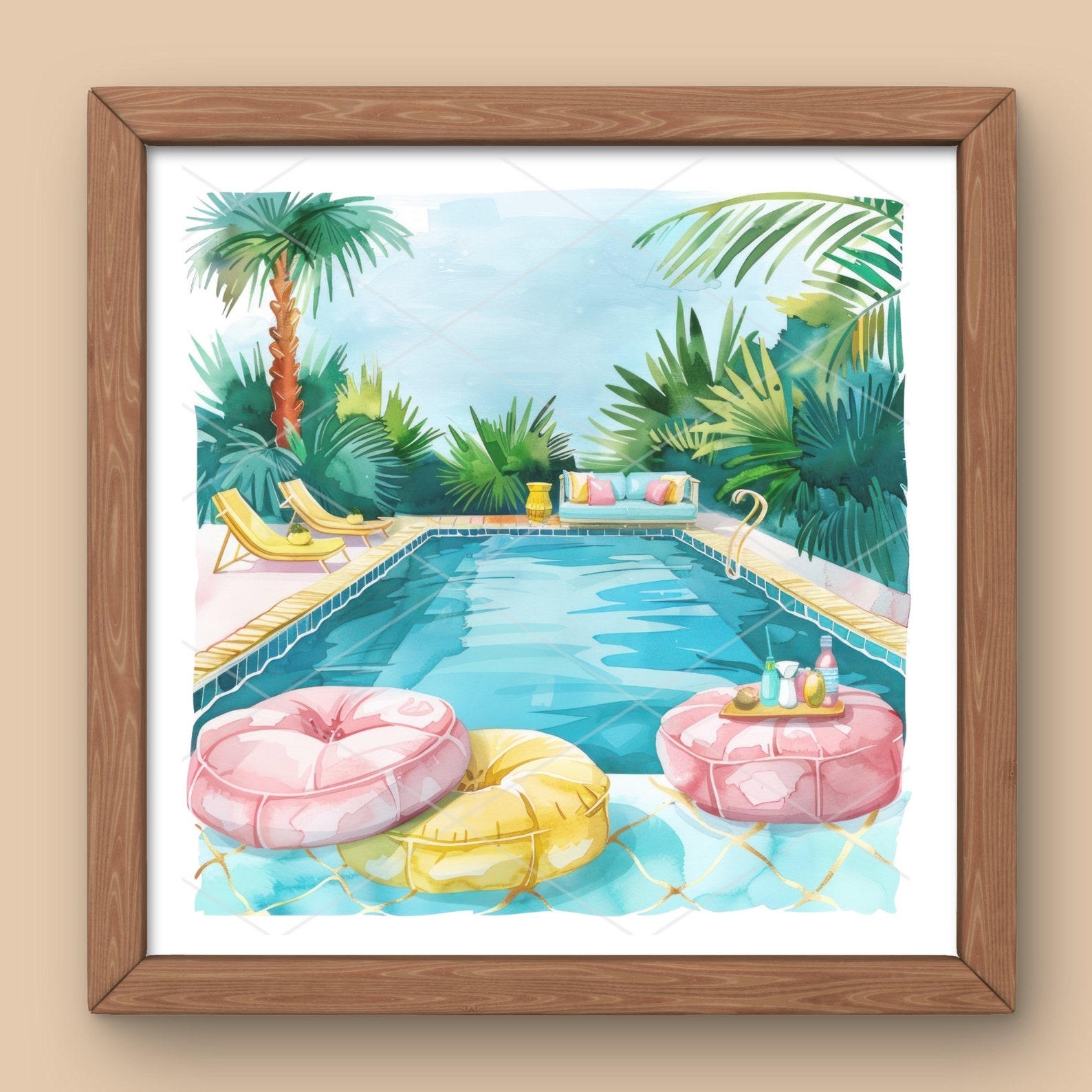 Watercolor Pool Party Clipart: Summer Beach Graphics (digital Stickers ...