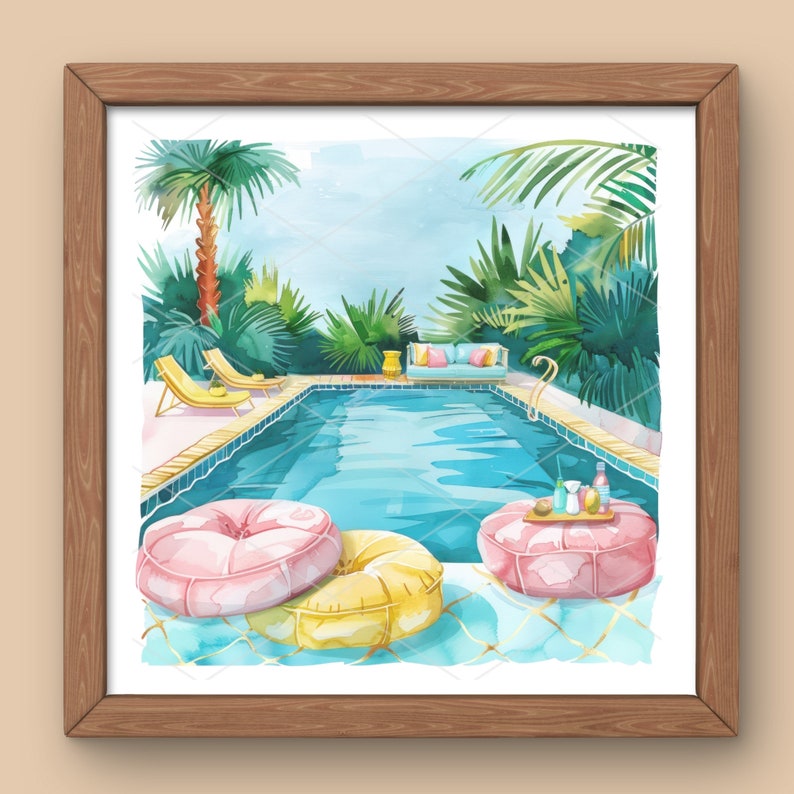 Watercolor Pool Party Clipart: Summer Beach Graphics (digital Stickers ...