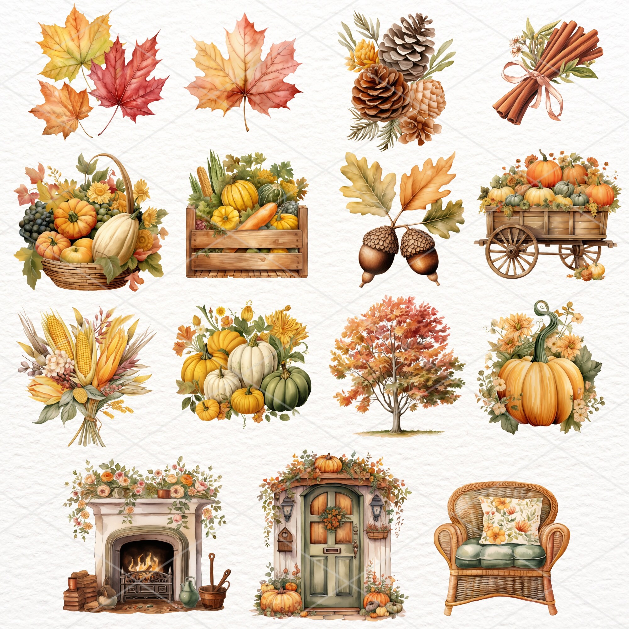 Watercolor Fall Clipart: Cozy Autumn PNG Set (digital Download) - Etsy
