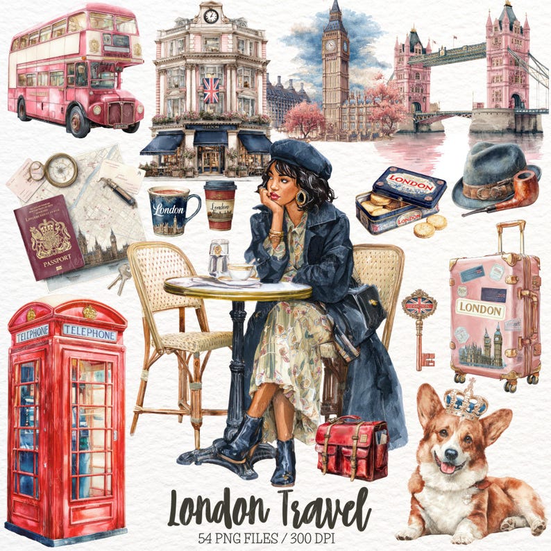 London Watercolor Clipart | British Travel Illustrations | London ...