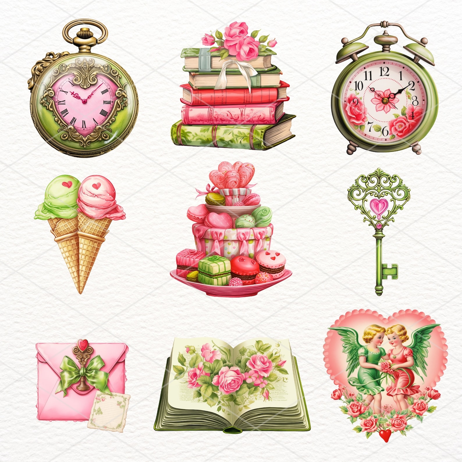 Retro Valentine Clipart, Love Clipart, Watercolor Clipart, Valentines ...