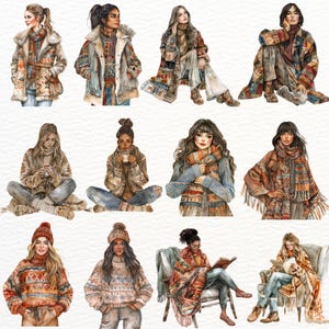 Watercolor Boho Winter Clipart, Boho Christmas, Cozy Winter ...