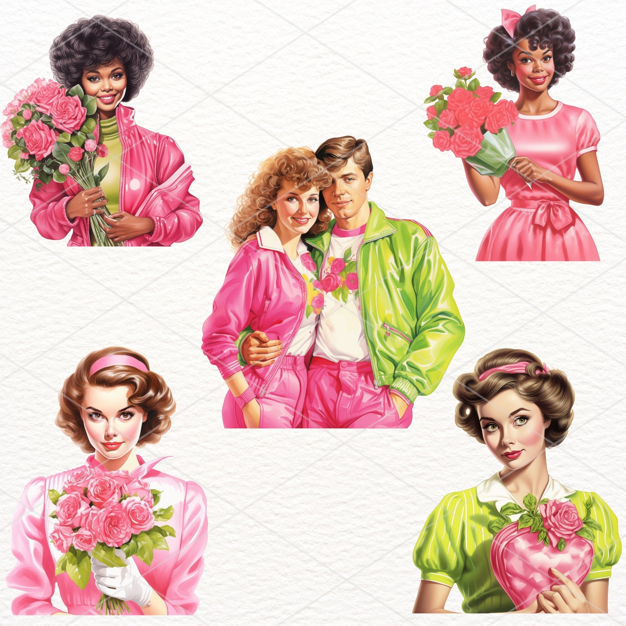 Retro Valentine Clipart, Love Clipart, Watercolor Clipart, Valentines ...