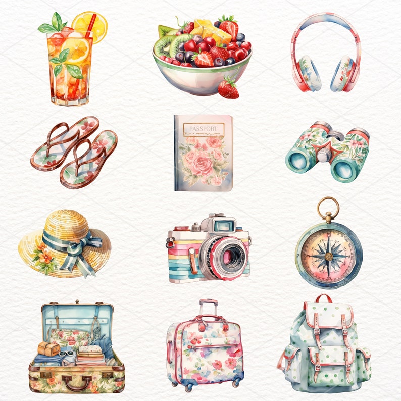 Watercolor Summer Travel Clipart, Summer PNG, Travel Clipart, Girl ...