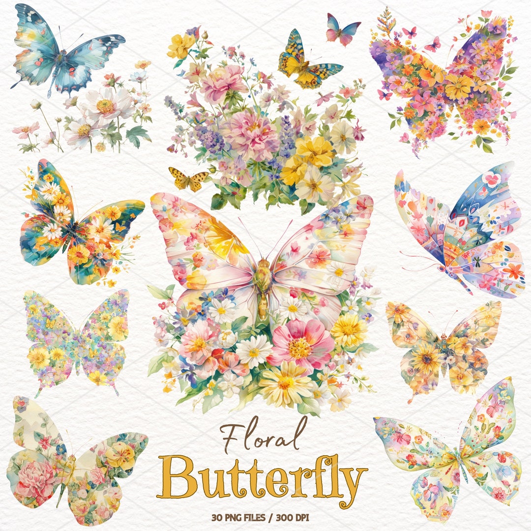 Butterfly Watercolor Clipart, Floral Butterfly, Colorful Butterflies ...
