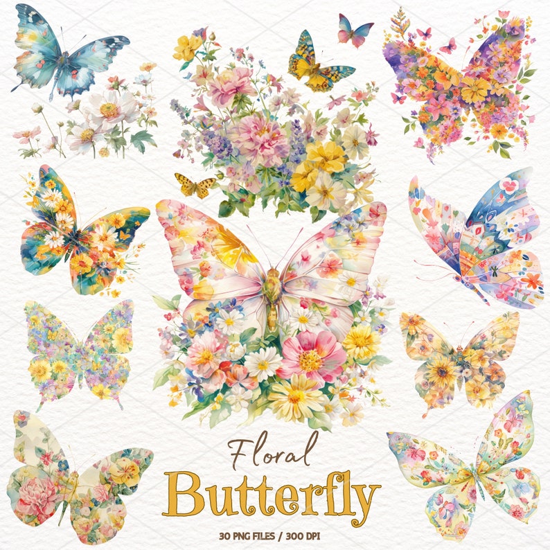 Butterfly Watercolor Clipart, Floral Butterfly, Colorful Butterflies ...
