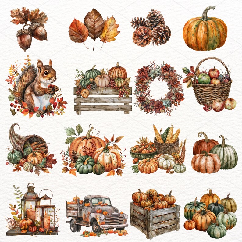 Watercolor Rustic Fall Clipart, Cozy Fall, Autumn Fall PNG Graphic ...