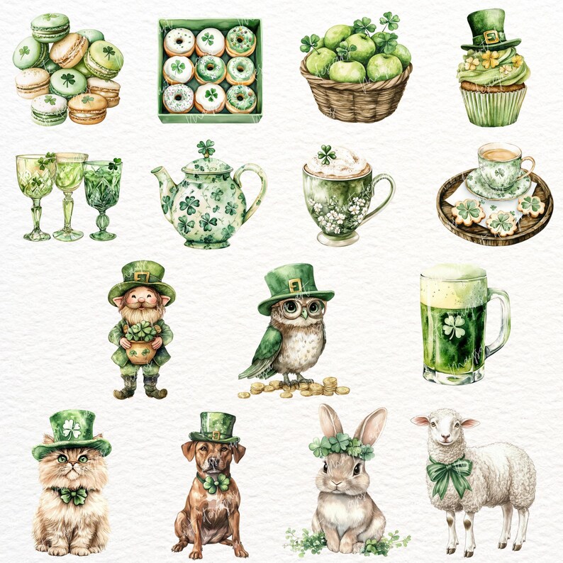 Watercolor St. Patrick's Day Clipart: Shamrock, Leprechaun, Pot of Gold ...