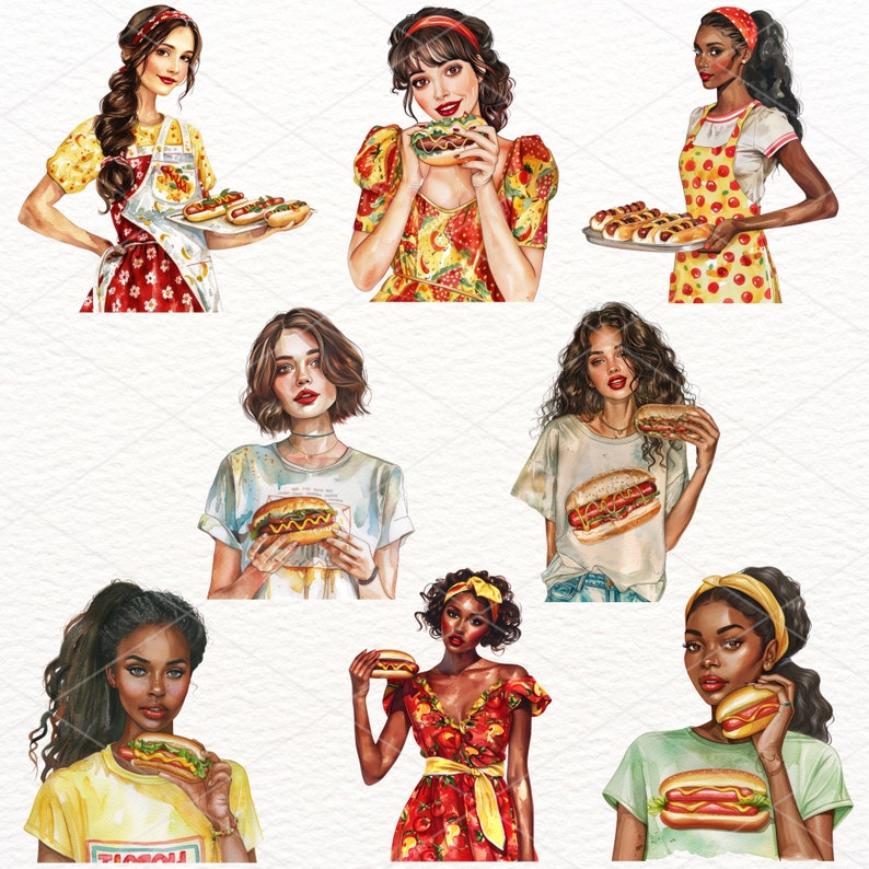 Watercolor Hot Dog Clipart, Hot Dog PNG Fast Food Clipart, Summer Food ...