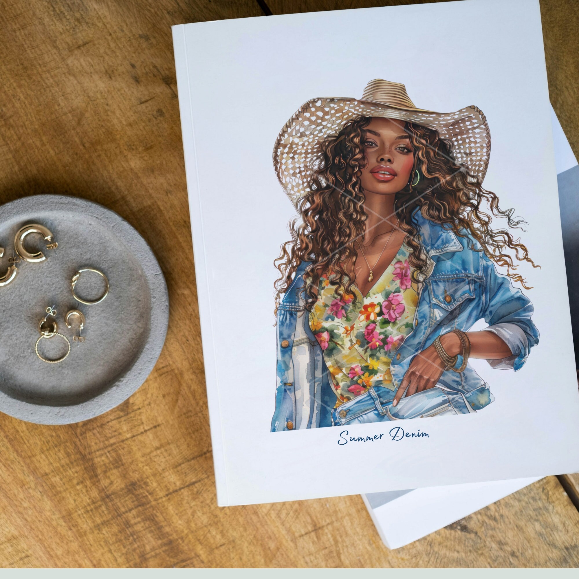 Watercolor Summer Clipart: Denim Girls PNG Graphics (digital Download ...