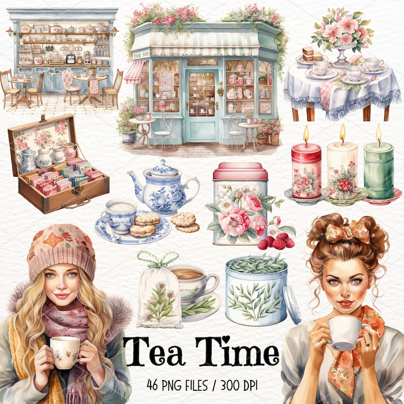 Tea Time Watercolor Clipart, Tea Time Clipart, Tea Lovers, Scrapbooking ...